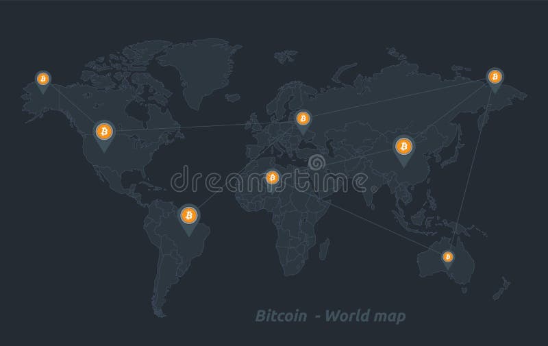 World Map with Separates States and Bitcoin Point Stock Vector ...