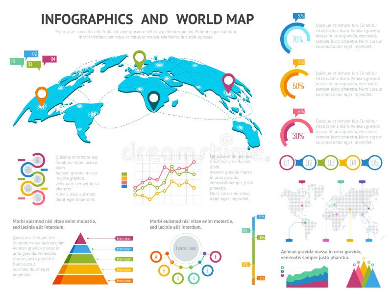 Infographics with Data Icons, World Map Charts Stock Vector ...