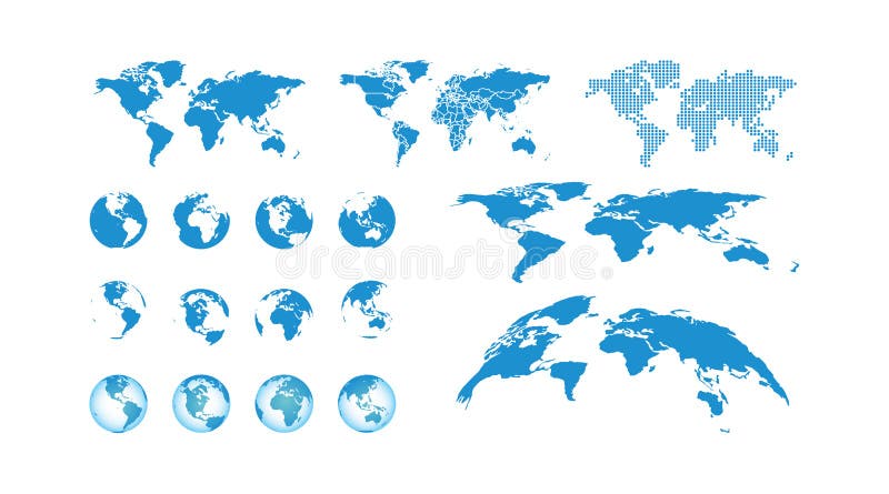 World Map Set on Transparent Background. Globe Vector Blue Icon Stock ...