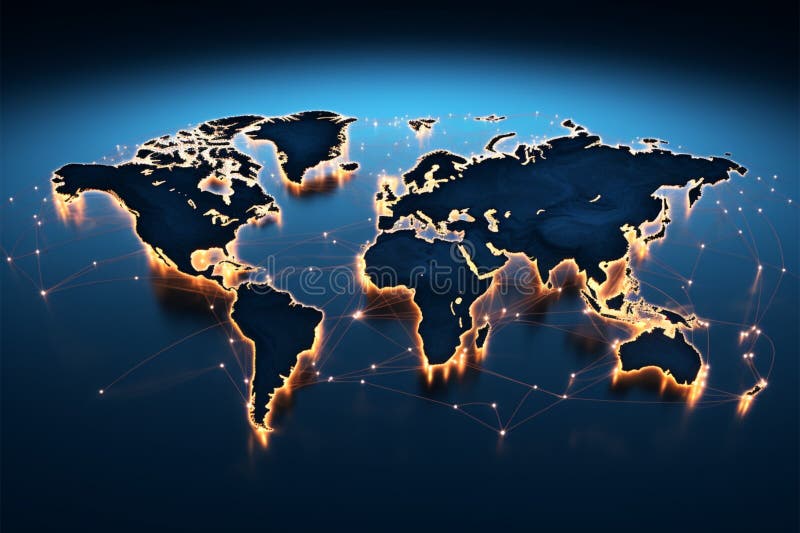 The World Map Sets the Stage for a Modern Network Connection Stock ...