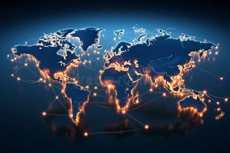 The World Map Sets the Stage for a Modern Network Connection Stock ...