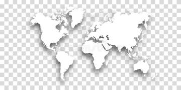 World Map with Shadow - Vector Illustration of Earth Map on Transparent ...