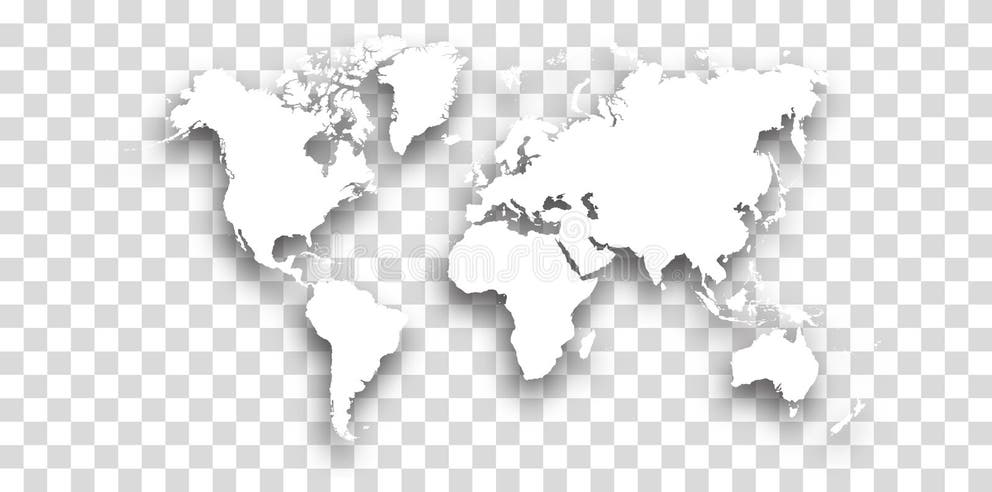 World Map with Shadow - Vector Illustration of Earth Map on Transparent ...
