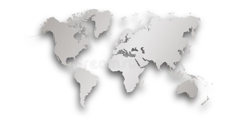World Map with Shadow - Vector Illustration of Earth Map on Transparent ...