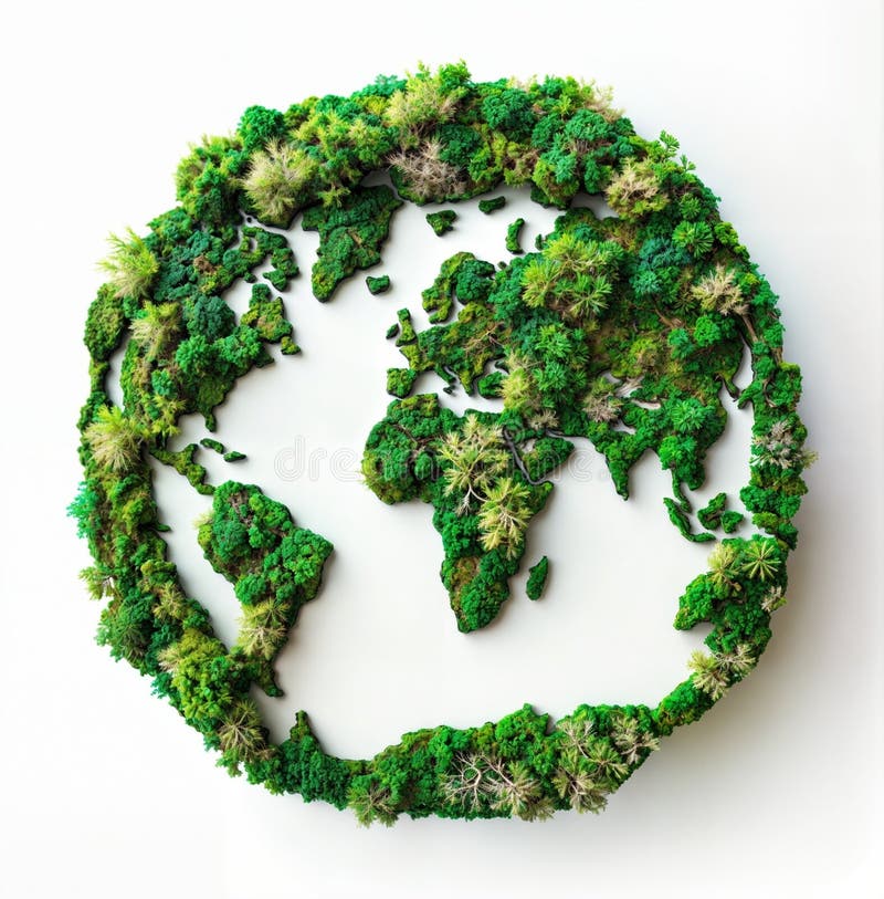 World Map Shape Covered in Moss and Small Plants, AI-generated. Stock ...