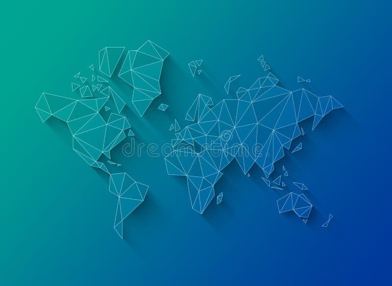 World Map Shape Made of Polygons. 3D Illustration on a Blue Background ...