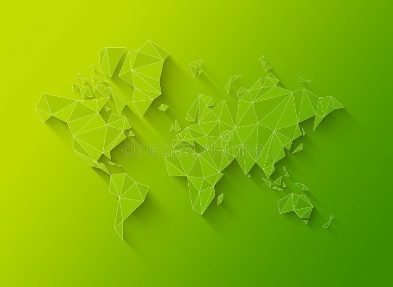 World Map Shape Made of Polygons. 3D Illustration on a Green Background ...