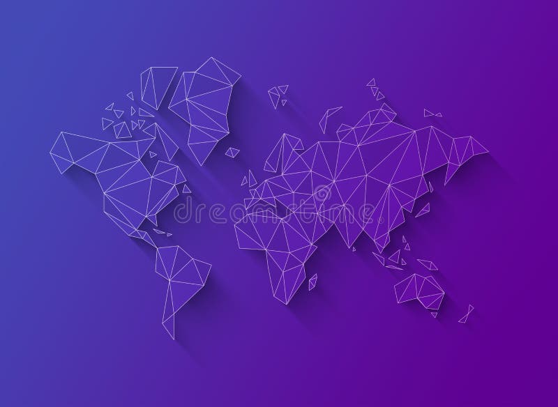 World Map Shape Made of Polygons. 3D Illustration on a Purple ...