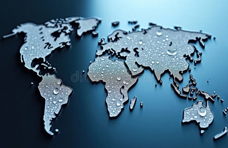 World Map Shaped on Glass Surface with Water Droplets. Global View ...