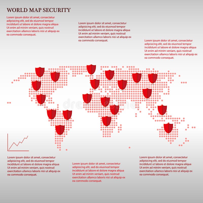 World map with shields - stock illustration. Illustration of safety ...