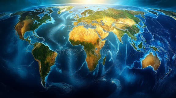 World Map Showcasing the Topographic Features of the Globe, Including ...