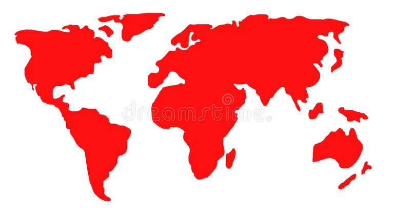 World Map Showing Continents in Red Isolated Stock Illustration ...