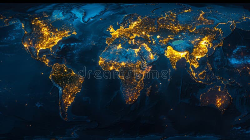 World Map Showing Nighttime Activity Stock Photo - Image of ...