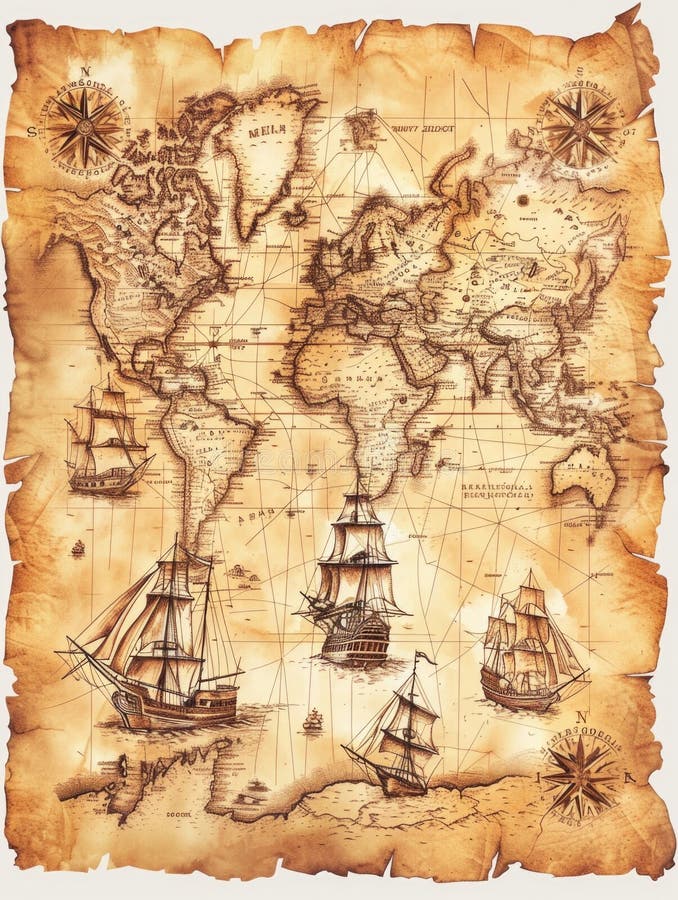 Map of the World with Ships Stock Image - Image of commerce, vessels ...