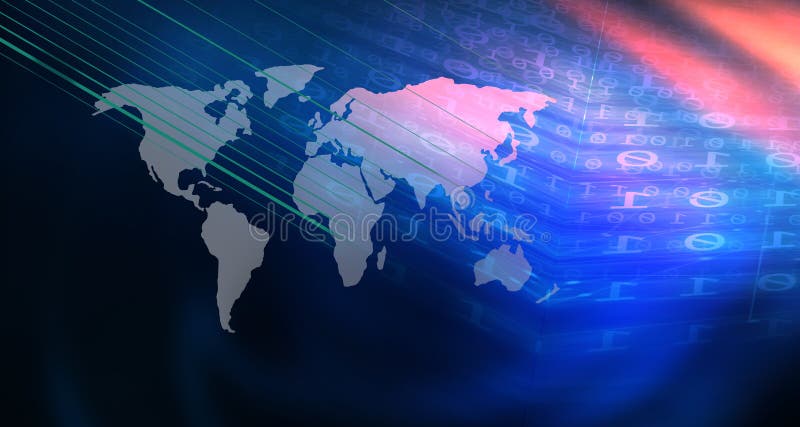The World Map is Shown on the Screen in Blue and Red Stock Image ...