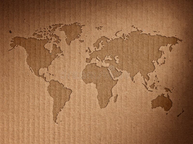 World Map Shows the Corrugated Cardboard Stock Photo - Image of brown ...