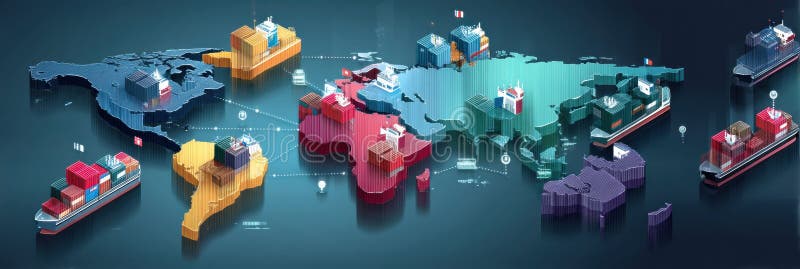 Isometric World Map Illustrating Halted Shipping Containers Due To ...