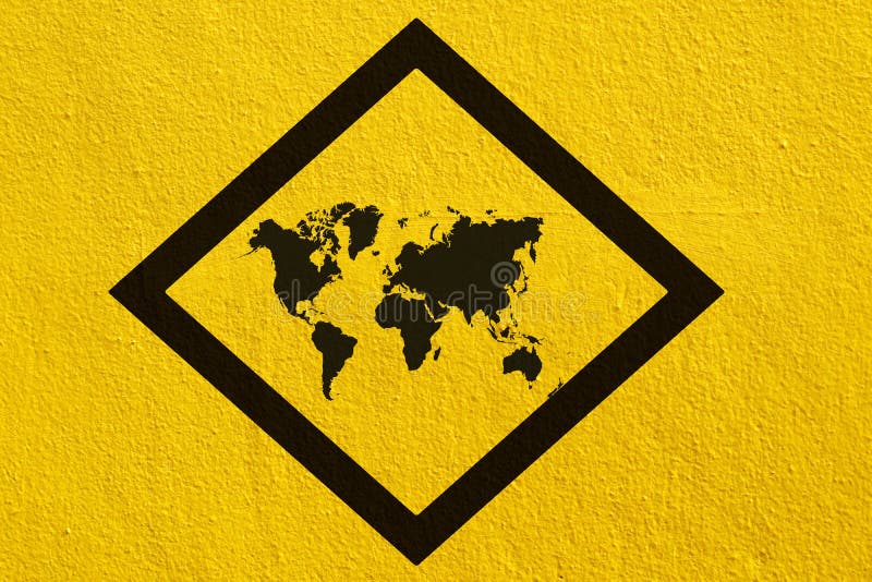 World Map Signs on Yellow Wall Stock Illustration - Illustration of ...