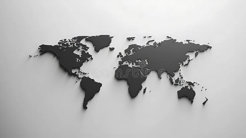 A Minimalist World Map with Simple Black Outline Stock Illustration ...