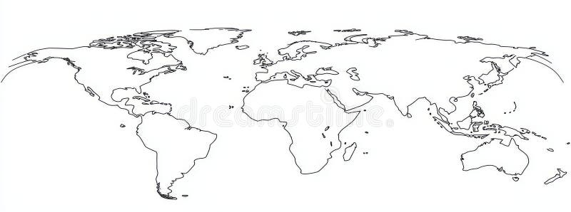 World Map in a Simple Linear Style. Travel and Flight Concept in ...