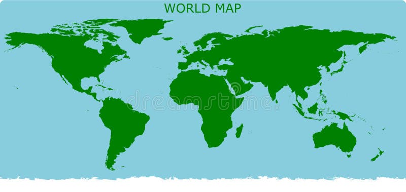 World Map Simple Style only Green for Land and Blue for Ocean in ...