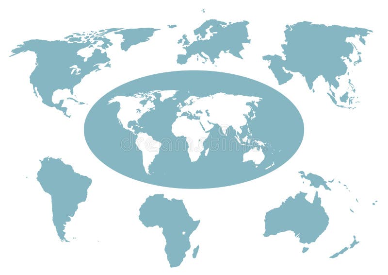 World Map and the Six Continents of the Earth. Vector Illustration ...