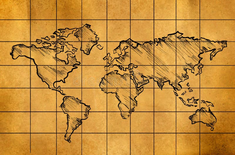 World Map Sketch on Old Paper Stock Illustration - Illustration of ...