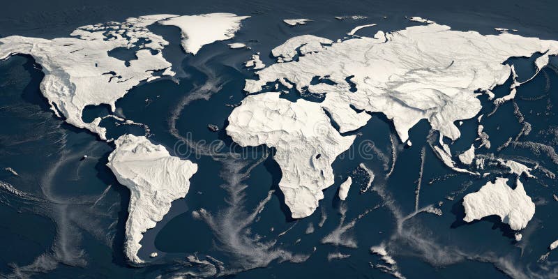 World Map in Snow, Ocean View, Global , Climate Stock Illustration ...
