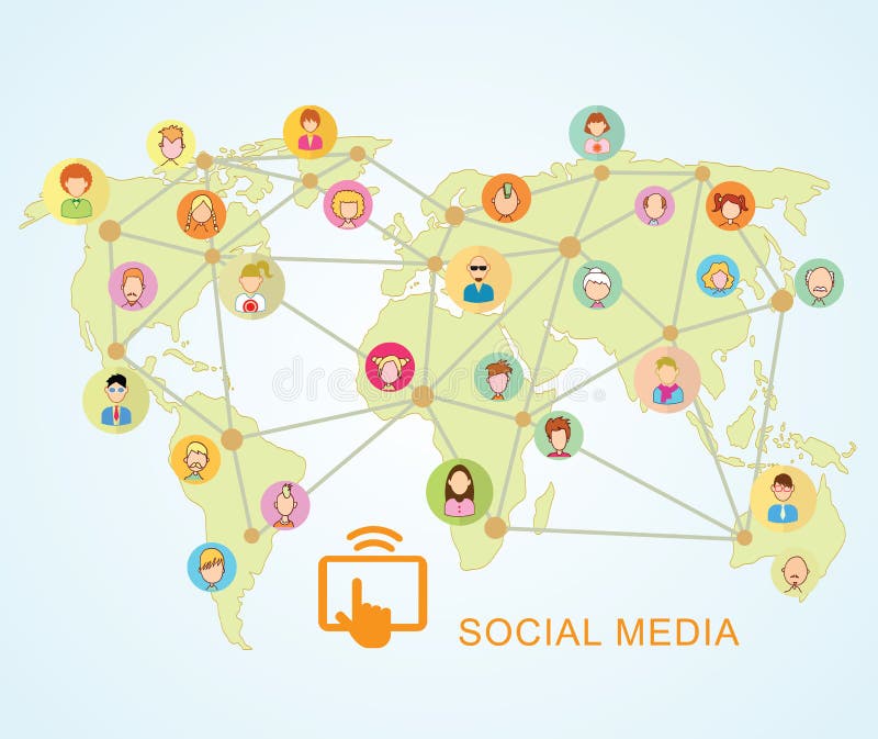 World Map,Social Media Communication Internet Network Doodle, Vector ...
