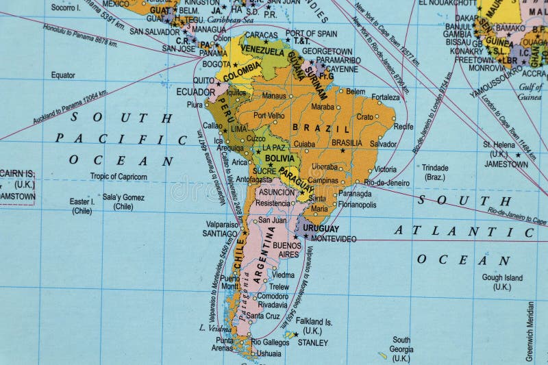 World Map with South American Continent, Countries and Oceans Stock ... World Map with South American Continent, Countries and Oceans Stock ...