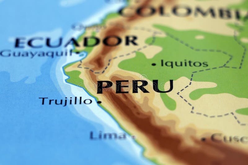 World Map of South American Continent and Peru in Close Up Focus Stock ...