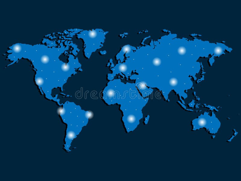World Map with Spotlights on Dark Blue Background Stock Vector ...