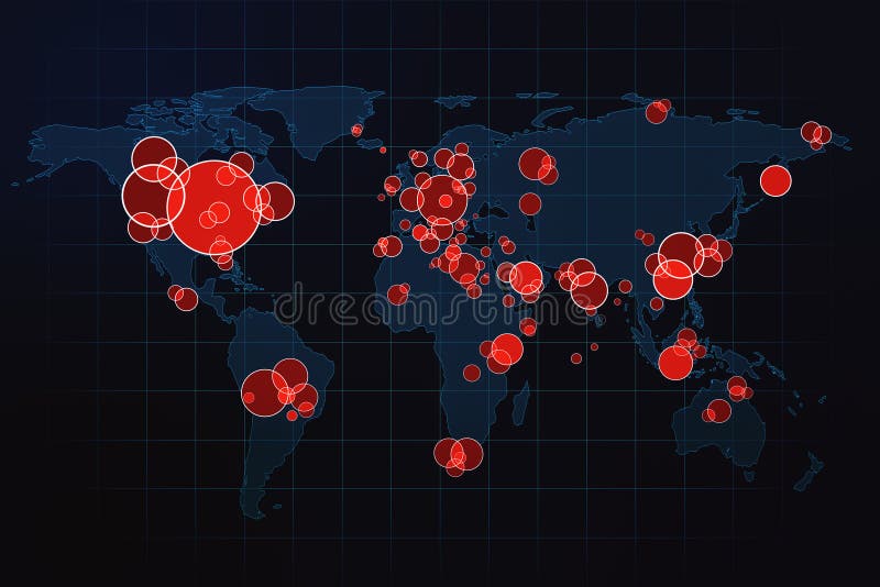 World Map Spreading COVID-19 Virus with Dark Grey Countries Scheme and ...