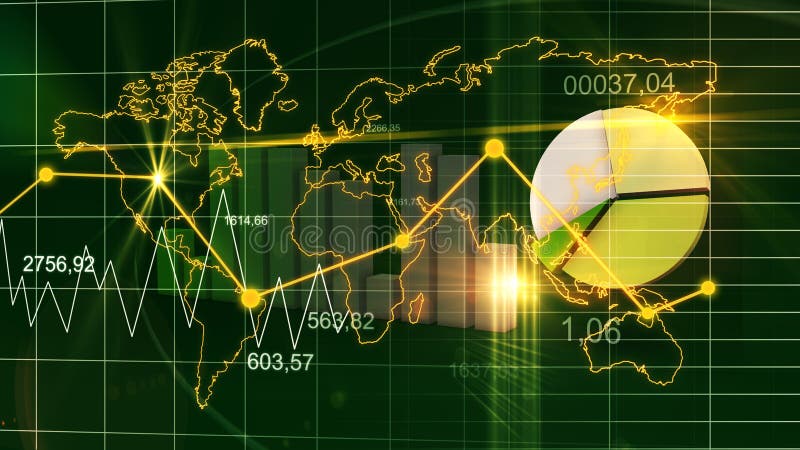 World Map Statistic Data Graph Dark Green Finance Background 3D Stock ...