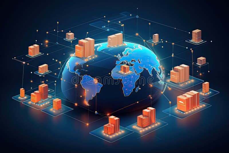 The World Map Surrounded by Boxes, Representing Globalization and ...