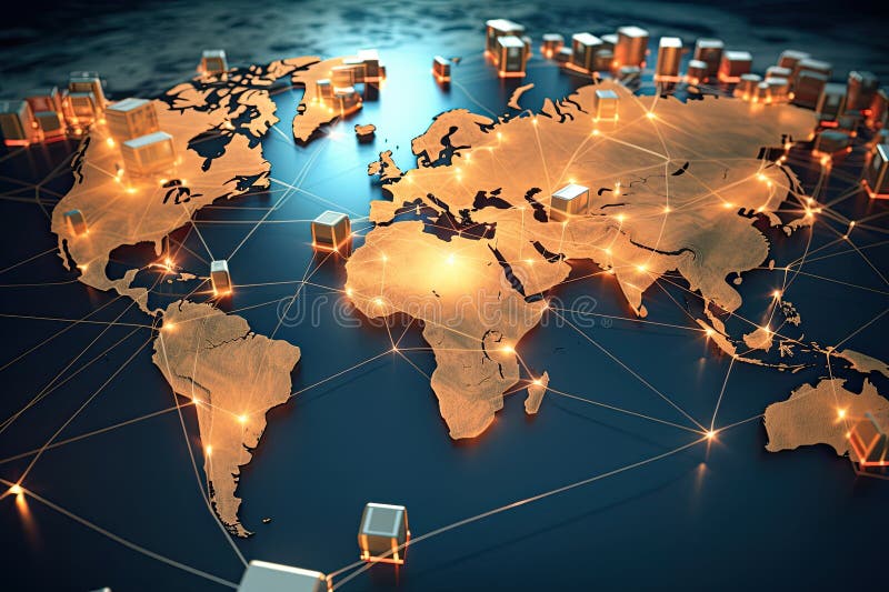 The World Map Surrounded by Boxes, Representing Globalization and ...