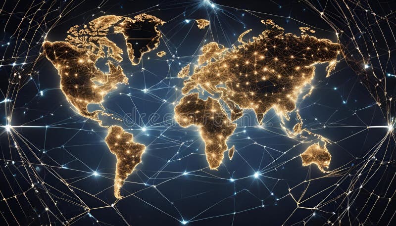 A World Map Surrounded by Many Connected Lines and Lights and Points ...