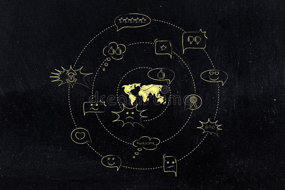 World Map Surrounded by Mixed Opinions and Comments Stock Illustration ...