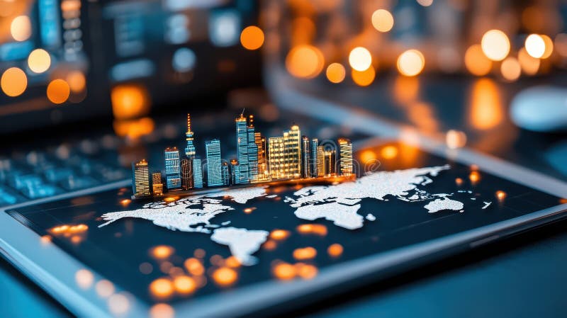 World Map on Tablet, Exploring Global Connectivity and Digital Access ...