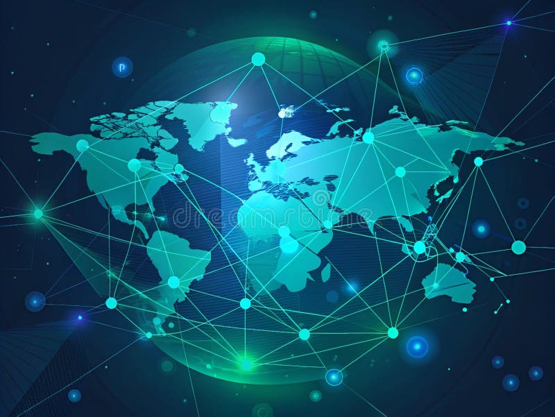 World Map on a Technological Background with Lines and Dots. Vector ...