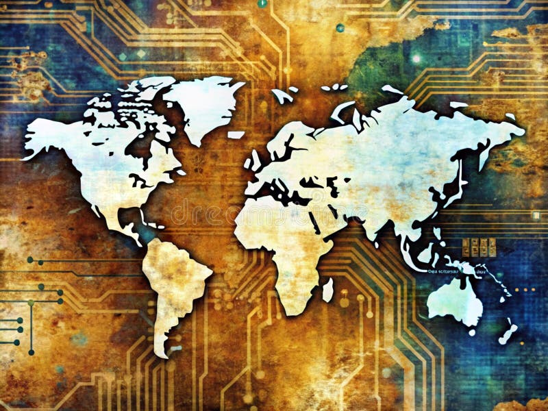 World Map on a Technological Backgrounds Stock Illustration ...