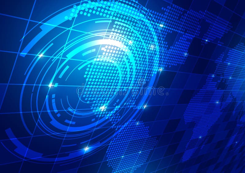 World Map with Technology Blue Background Stock Vector - Illustration ...