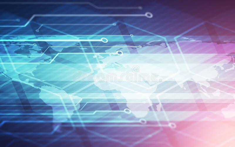 World Map Technology Chip Blue Background Stock Illustration ...