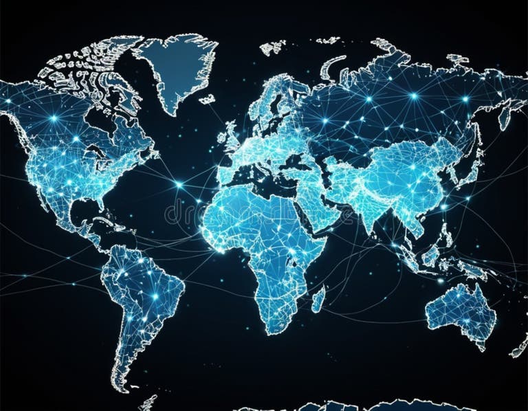 World Map Telecommunications Colorful Illuminated Blue Stock ...