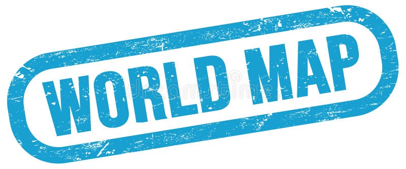WORLD MAP, Text Written on Blue Stamp Sign Stock Illustration ...