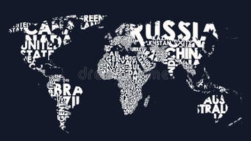 World Map Countries Name Text World Map Letter World Map Typography ...