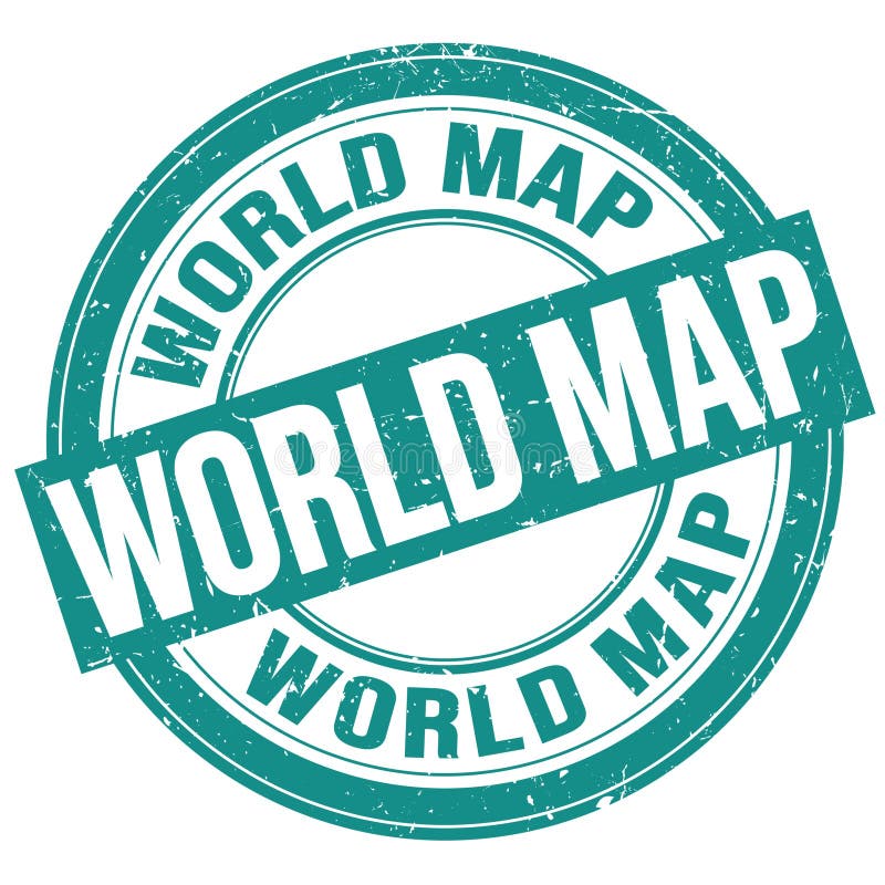 WORLD MAP Text Written on Blue Round Stamp Sign Stock Illustration ...