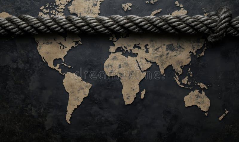 World Map with Textured Background and Rope Border, Artistic ...