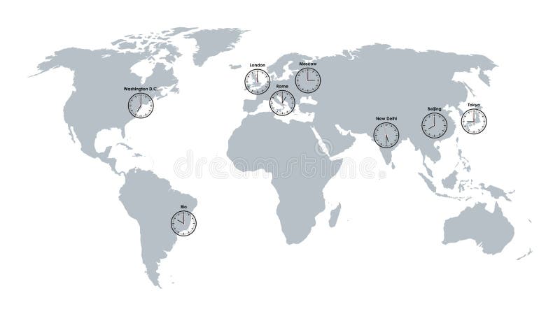 World Time Zones Vector Map With Countries Names And Borders Stock ...