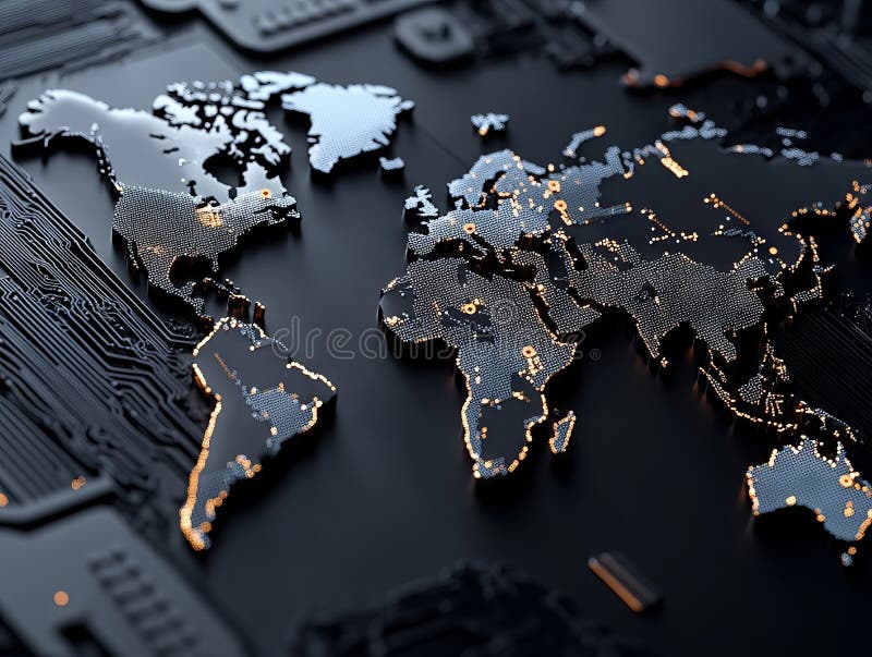 A World Map on Top of a Circuit Board Stock Illustration - Illustration ...
